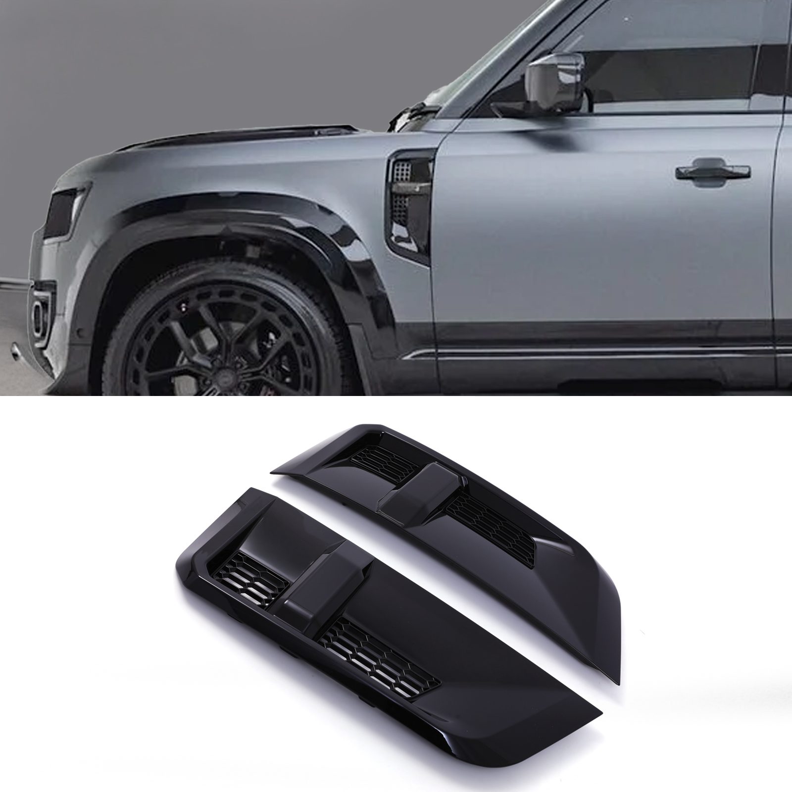 Hawk Gloss Black Side Vent Trims To Fit Land Rover Defender L663 2020 ...